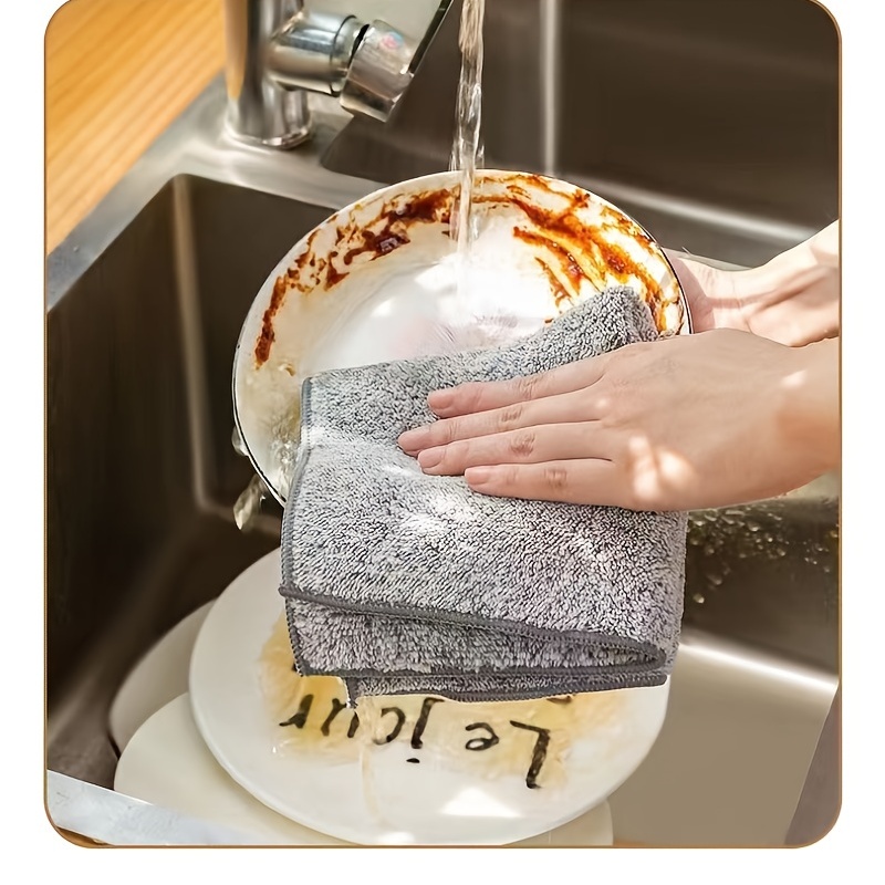 5pcs Thickened Bamboo Charcoal Fiber Dish Cloth Absorb Water Dish Cloth ...