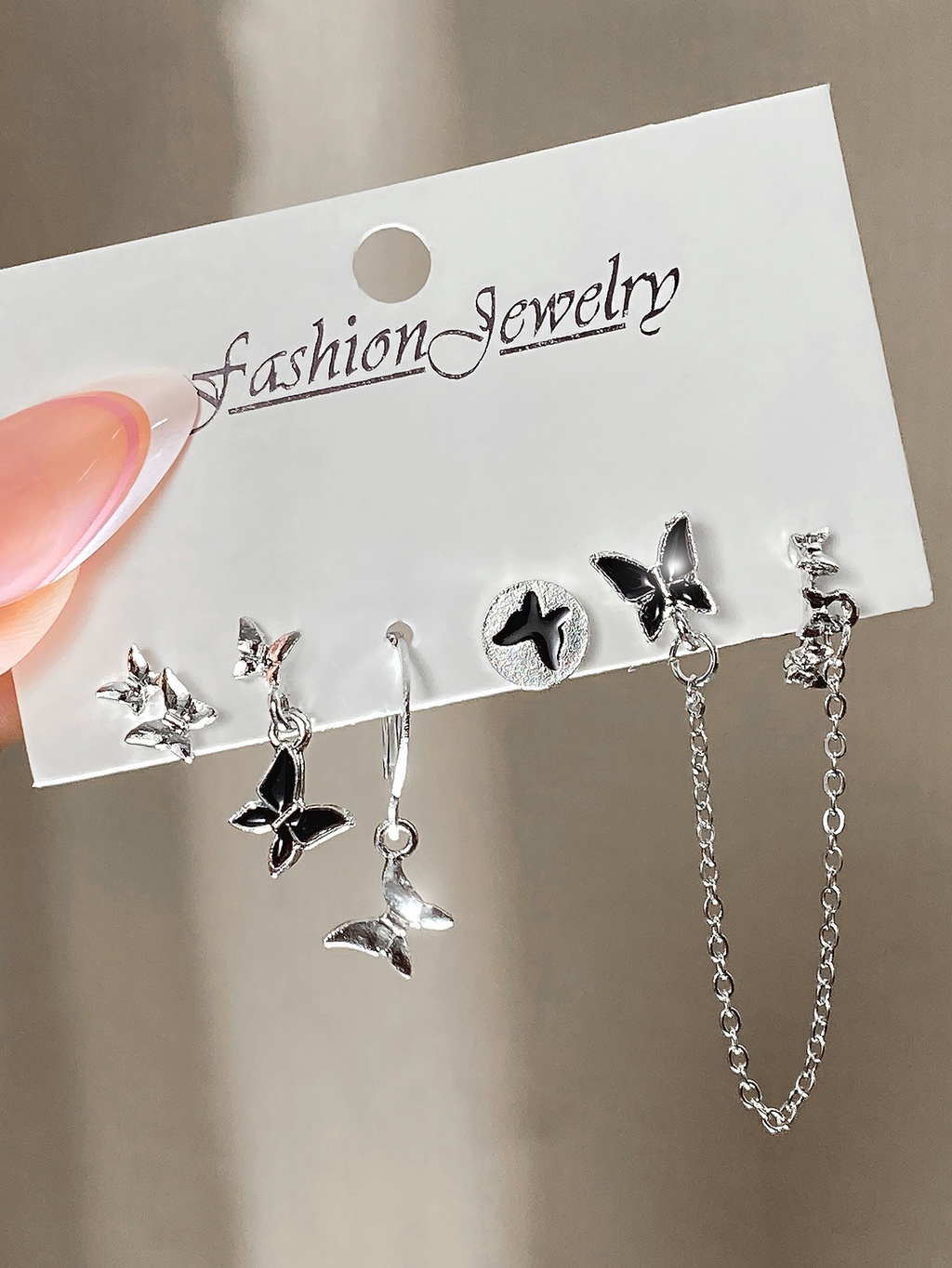 3 Pieces/Set White Epoxy Chain Asymmetric Butterfly Set Earrings ...