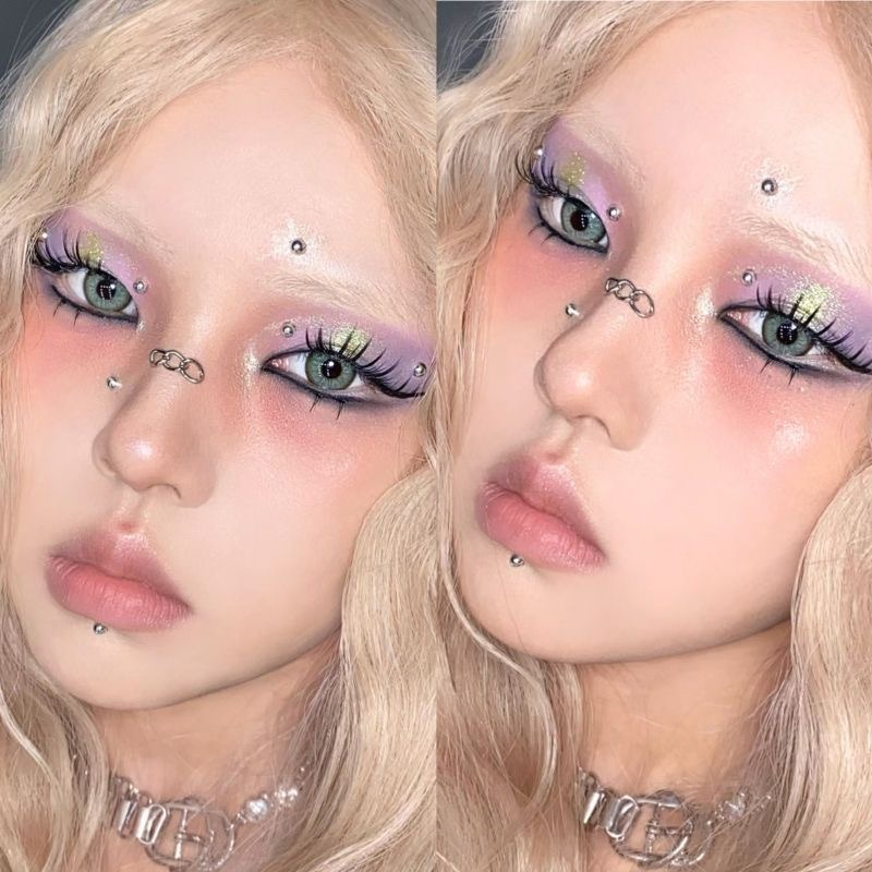 Sliver Diamond Nose Stud Lip Stud Sticker / Self Adhesive Rhinestones ...