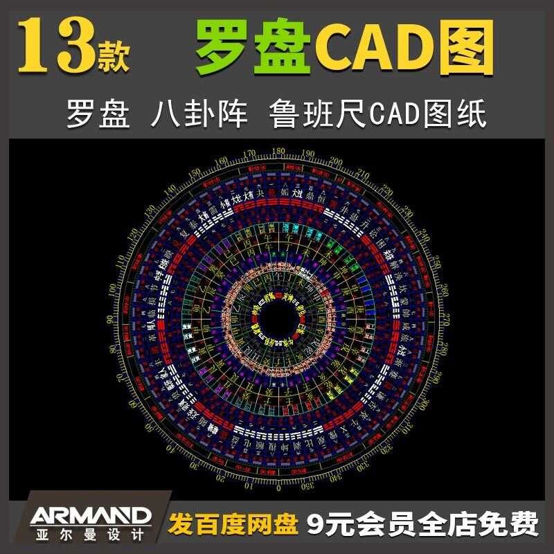 Compass CAD Block Compass Eight Trigrams Array Luban Ruler Vector ...