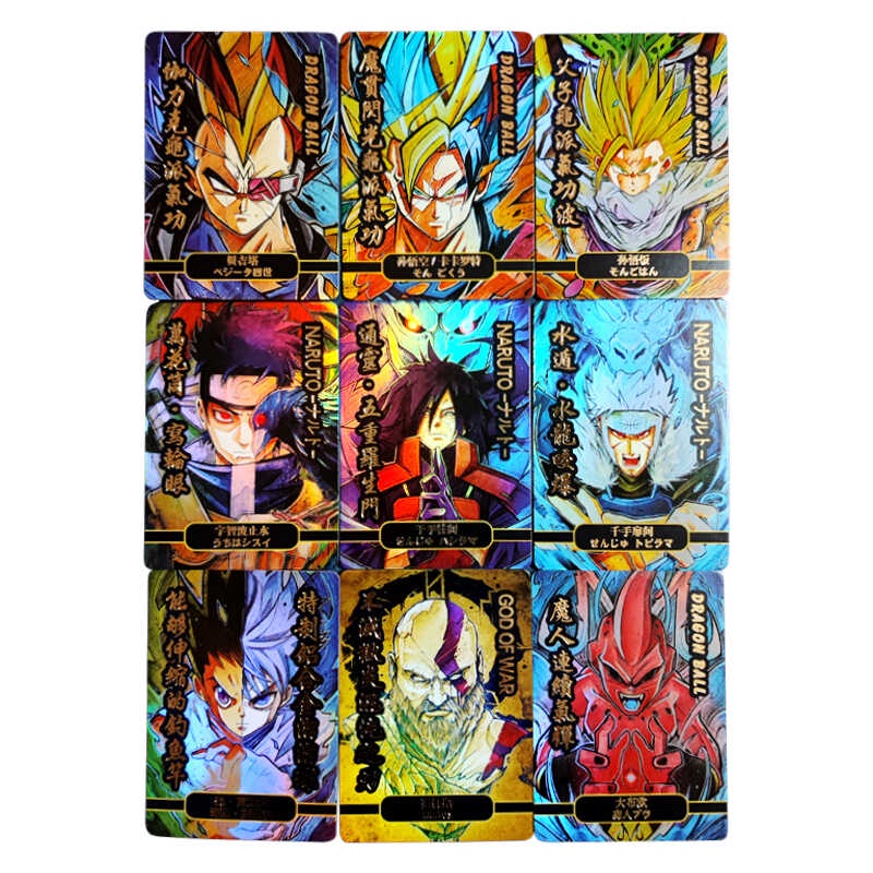 9Pcs/Set Anime Flash Cards Dragon Ball Goku Gohan Vegeta Naruto Senju ...