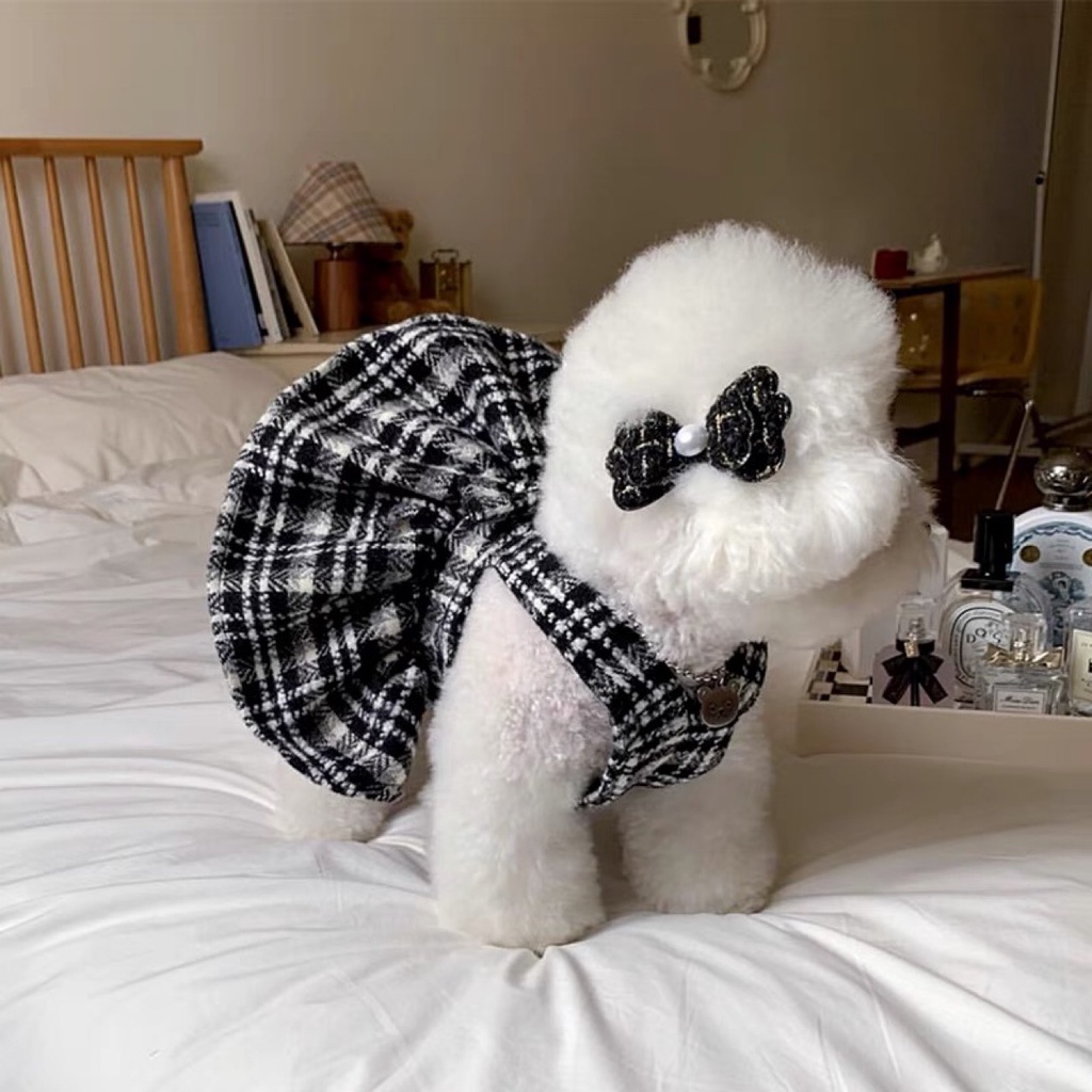 Pet Formal Shirt Skirt Set Black Checkered Plaid Skirt and Shirt Dog ...