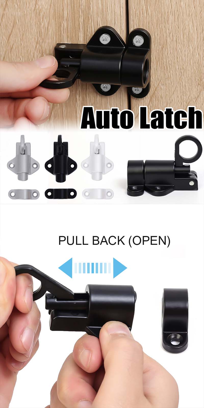 Self-Closing Security Bedroom Hasp Latches - Heavy Duty Aluminum Alloy ...