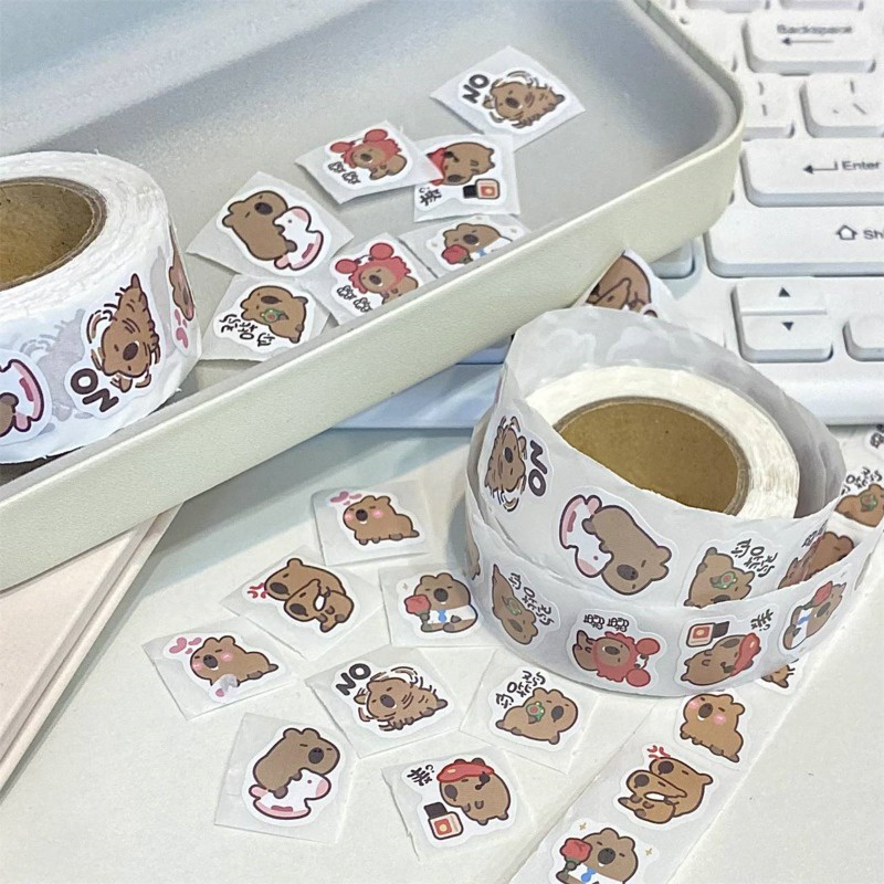 500Pcs/Roll Kawaii Loppy Little Beaver Stickers Capybara Cartoon ...