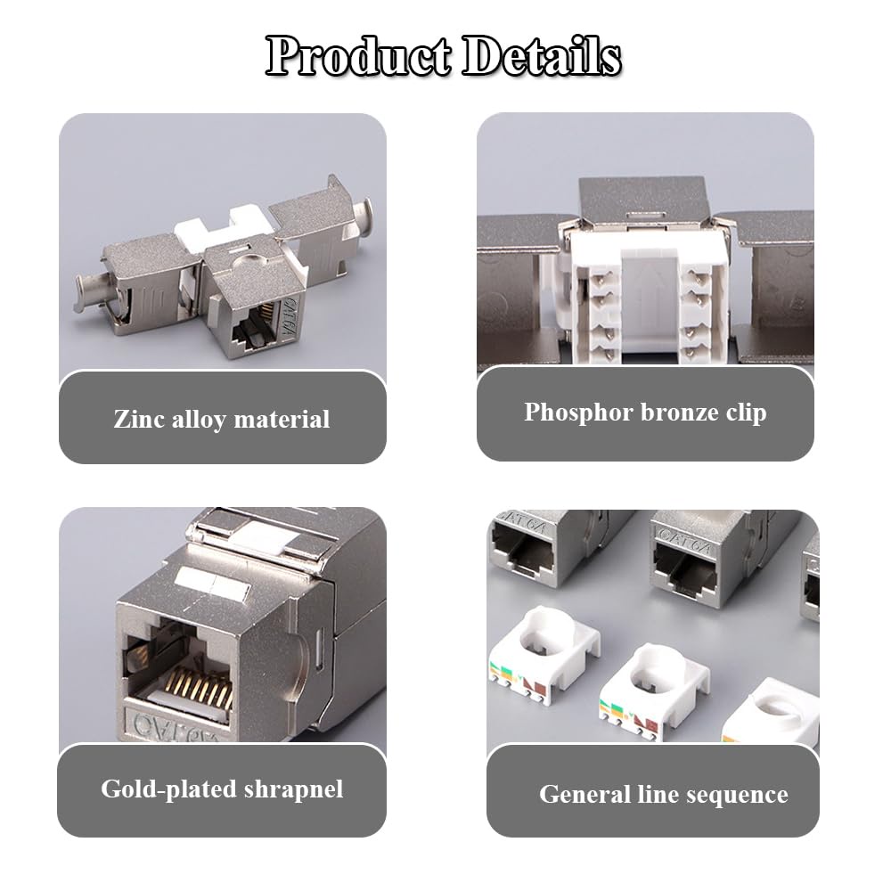 ZoeRax 1PCS Cat6a Cat7 Keystone Jack Cat7 RJ45 STP Tool-Less Type Zinc ...