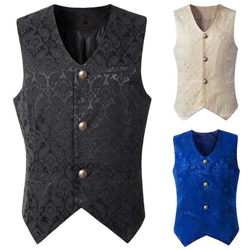 Idopy Men's Retro Middle Ages Cosplay Vest Gothic Steampunk Floral ...
