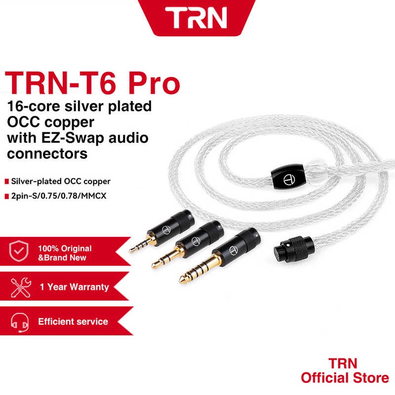 TRN T6 Pro 16Core Sier Plated OCC Copper Litz Mmcx/2Pin Connector ...