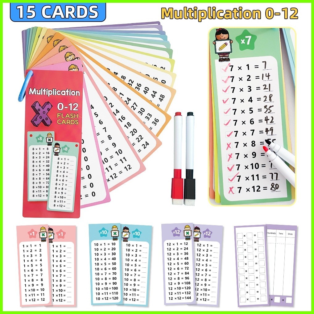 § ☸ ஐ Kids Learn 0-12 Multiplication Math Flashcard Times Table ...