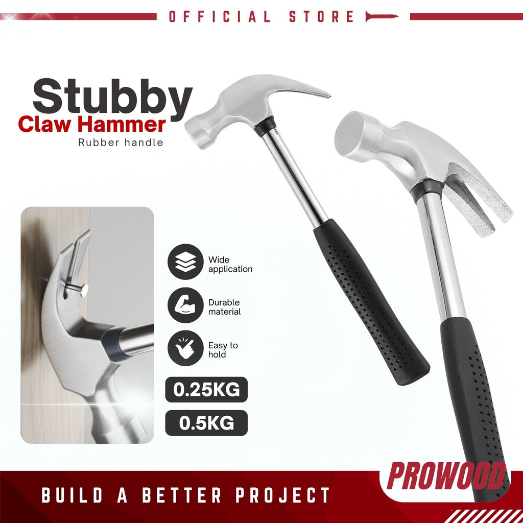 0.25KG 0.5KG Stubby Claw Hammer Multipurpose Rubber Grip Claw Nail ...