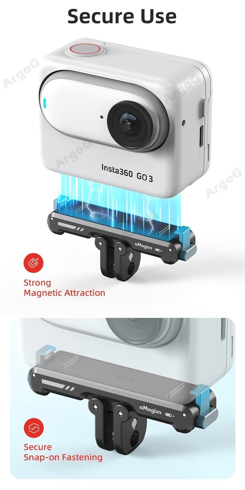 aMagisn Magnetic Quick Release Mount for Insta360 GO 3/3S Camera Mount ...