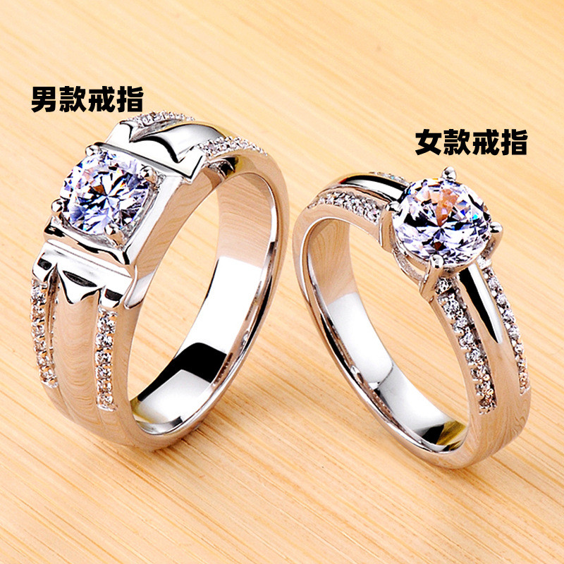 Silver Original Italy 925 Couple Ring Four Prong Diamond Wedding Ring ...