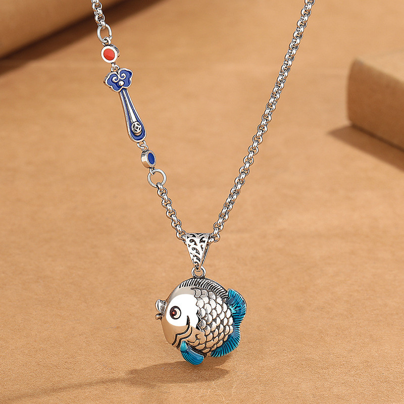 Chinese Style Thai Silver Small Fish Pendant Necklace Fashion Retro ...