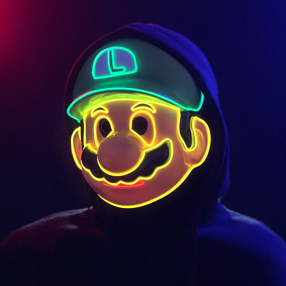 Super Mario Cartoon Led Light Face Mask Anime Figure Luigi Fashion ...