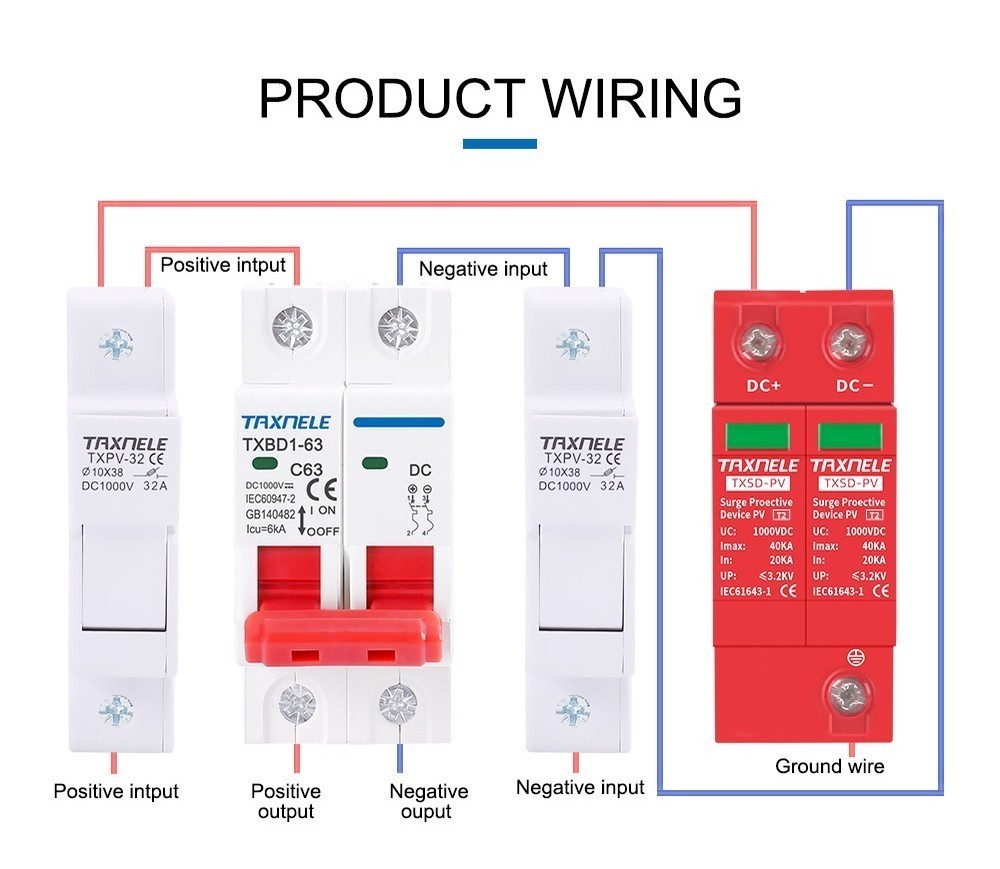 TAXNELE 40KA 60KA 600V 1000V DC SPD Surge Protector Voltage Protector Solar PV Lightning ...