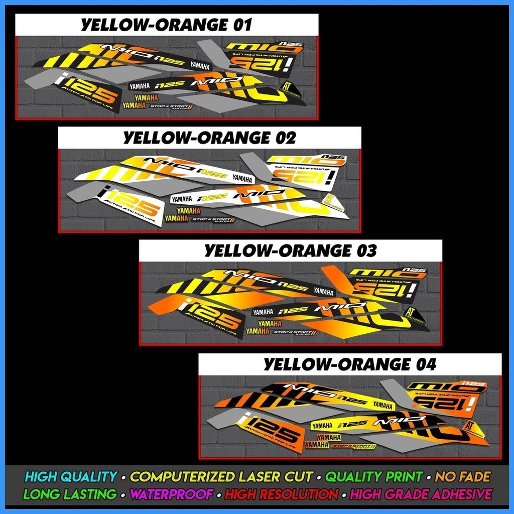 ۩ Yamaha Mio i 125 Stock Decal (2019) [YELLOW-ORANGE]【PREMIUM GLOSSY ...