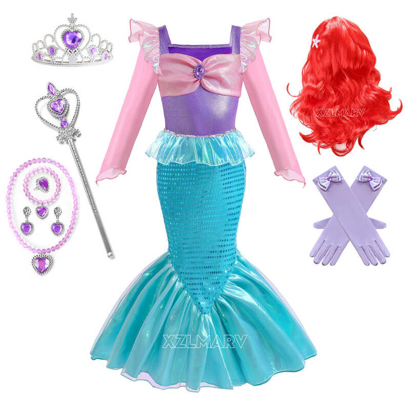 LY 2024 Little Mermaid Dress Princess Cosplay Costume For Kids Fish ...