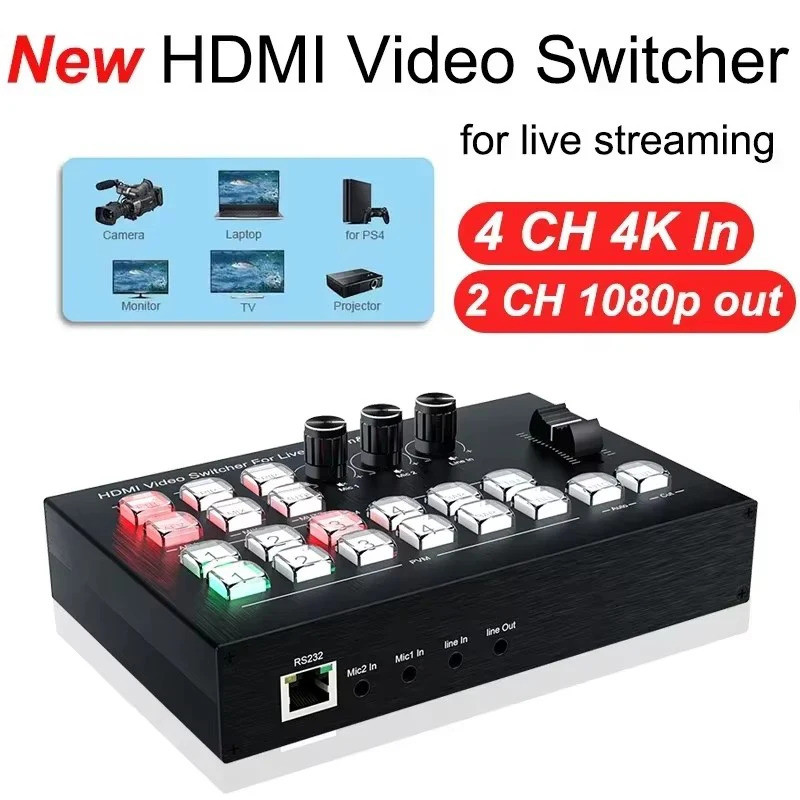 1080p Live Streaming Record Capture 4 Channel HDMI Video Switcher ...