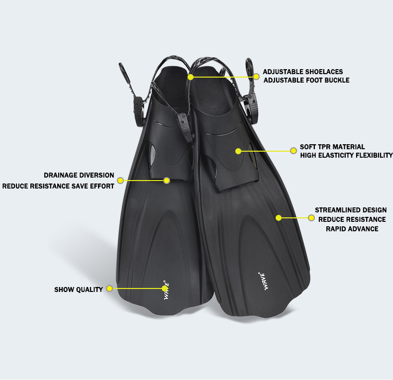 WAVE Adjustable Pro Diving Fins for Men Women Silicone Long Submersible ...
