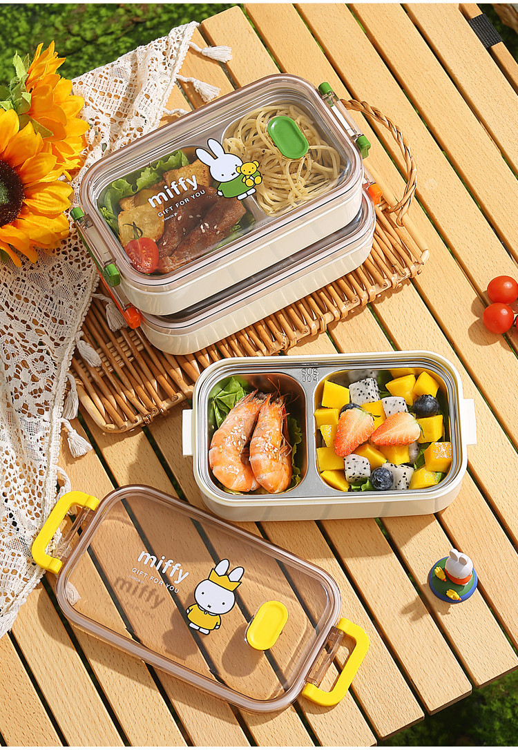 Miffy 304 stainless steel single-layer lunch box for kids cartoon compartment portable bento box ...
