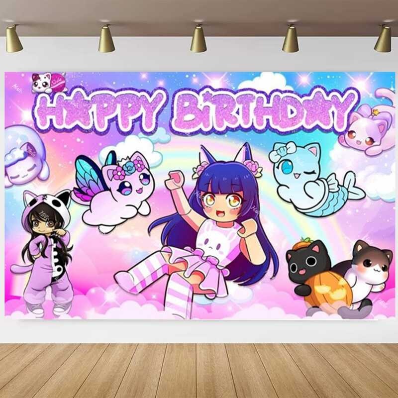 LY Halo Aphmau Plushies Theme Background Children Birthday Party Banner ...