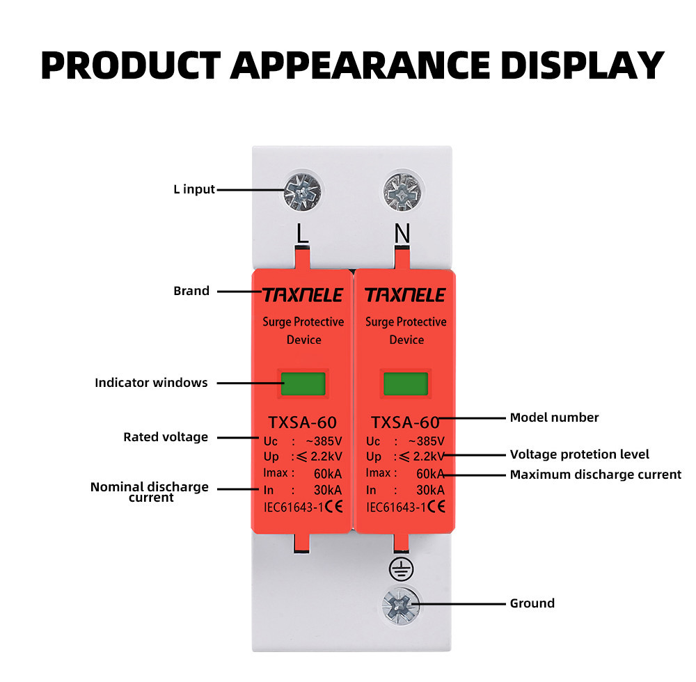 AC SPD Din rail 20KA 40KA 2P 275V 385V House Lightning Surge Protector ...