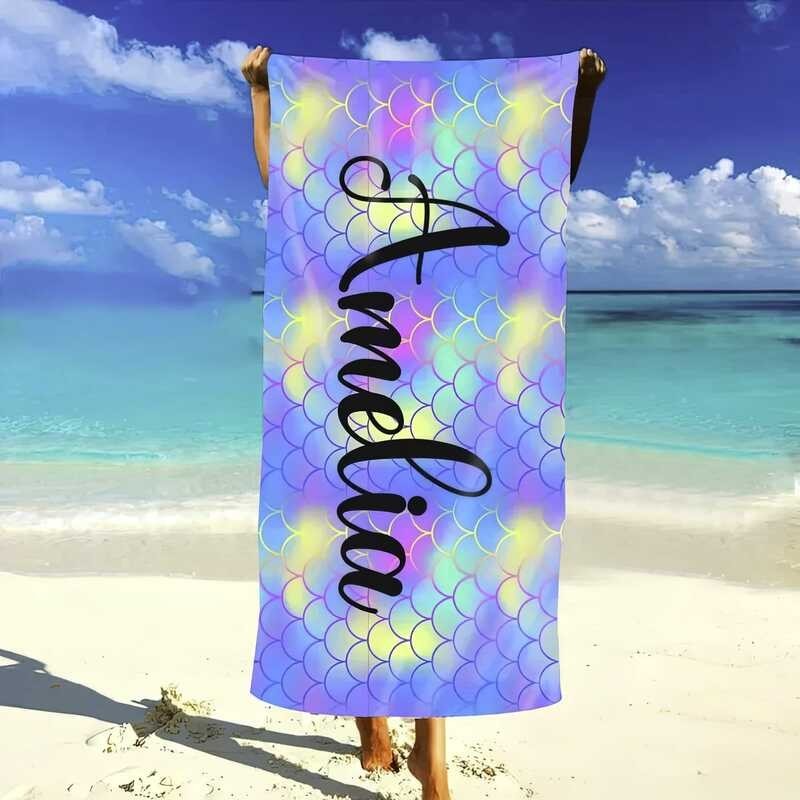 Mermaid Custom Name Diy Fish Scales Beach Towel Personalized Bath ...