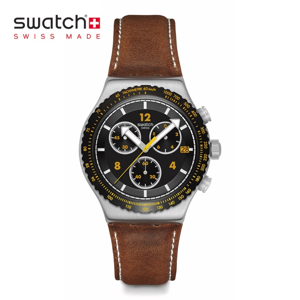 Swatch Irony Chrono Canyon Chaser YVS530 Brown Leather Strap Watch ...