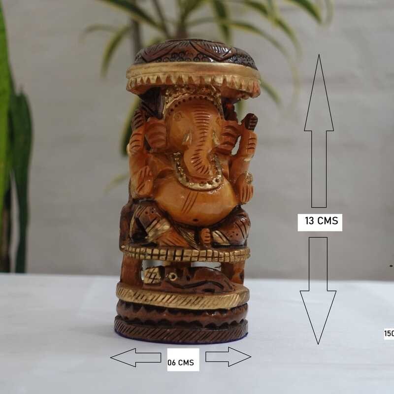 ぅバ Hand Crafted Wooden Ganesha Nakaupo Sa Kanyang Trono Sa Ilalim Ng ...
