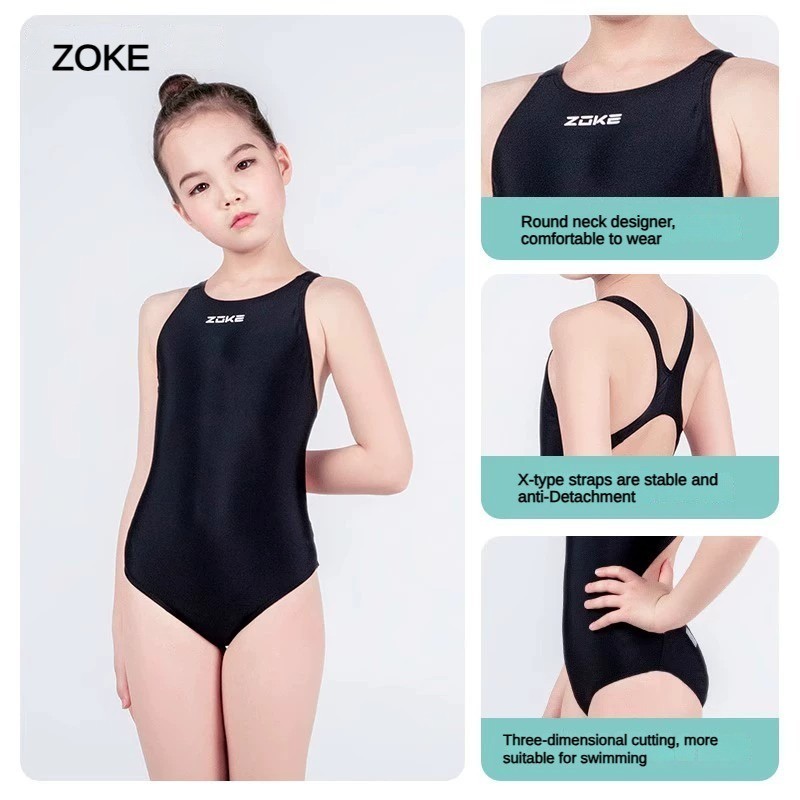 Zoke Children Swimwear Girls Training Swimsuit Quick-Drying Breathable Fastskin Racing Bathing ...