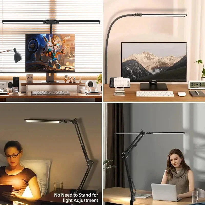 Double Head Desk Lamp Dimmable Table Lights Eye Protection Led Folding ...