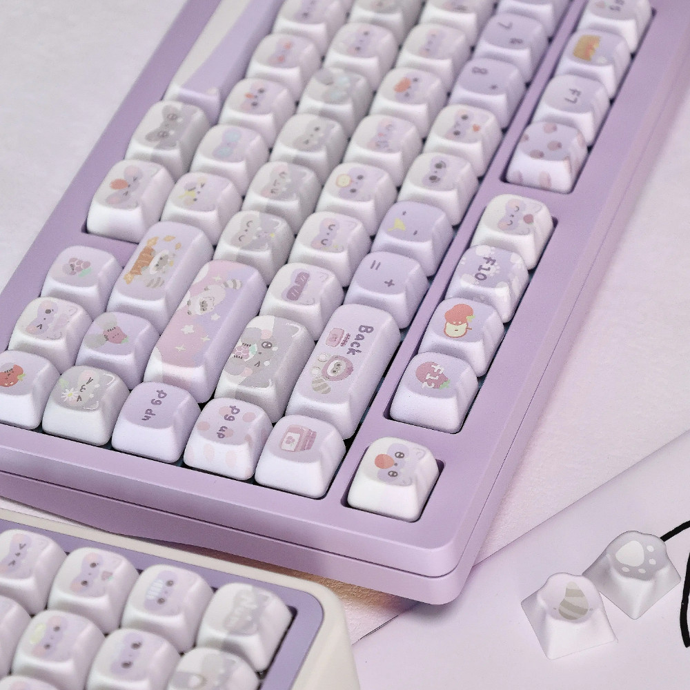 【Cat Head Design】141 Keys Lilac Raccoon Keycaps Cute Purple Meow ...