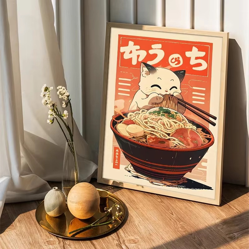 Kawaii Japanese Ramen Animal Cat Posters Canvas Prints Paintings Home ...