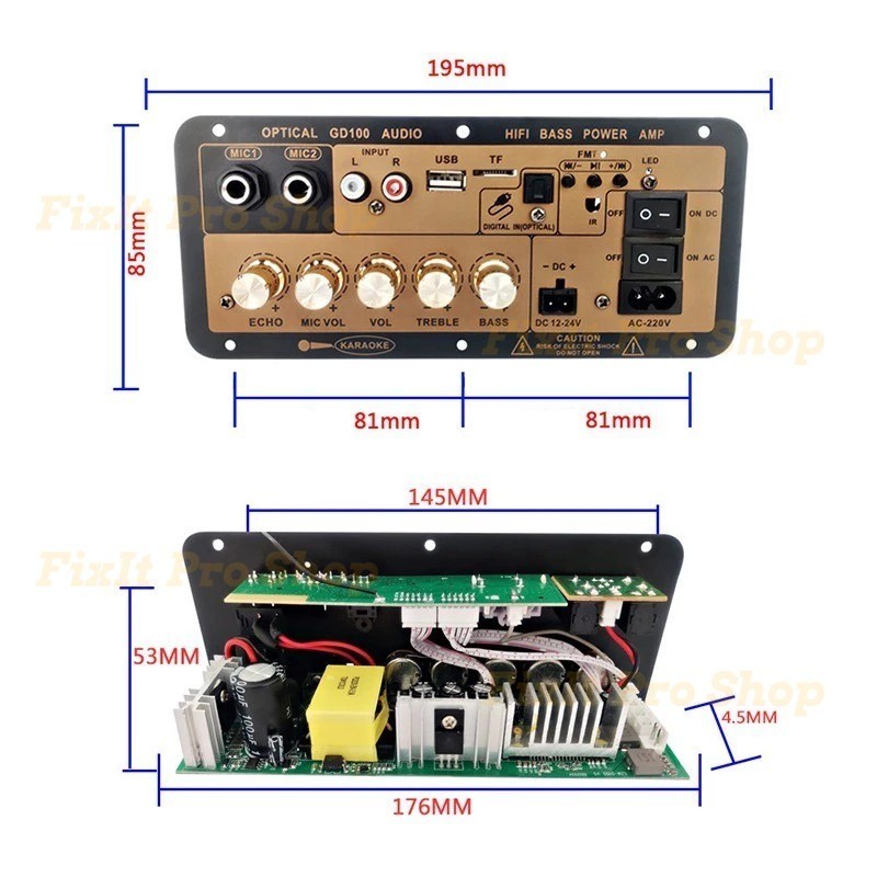 1200W 220V 12V 24V Bluetooth Optical Fiber Audio Input Amplifier Board ...