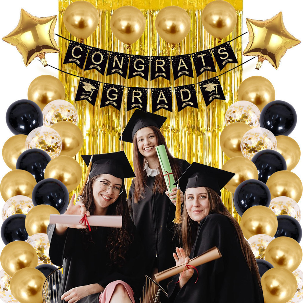 Happy Graduation Balloon Set Black Gold Balloon Garland Arch Kit For ...