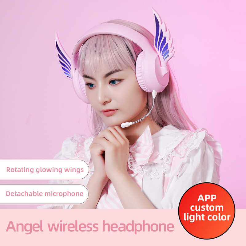 Angel Wings Girl Head ENC Noise Reduction Bluetooth 5.3 Headset Support ...