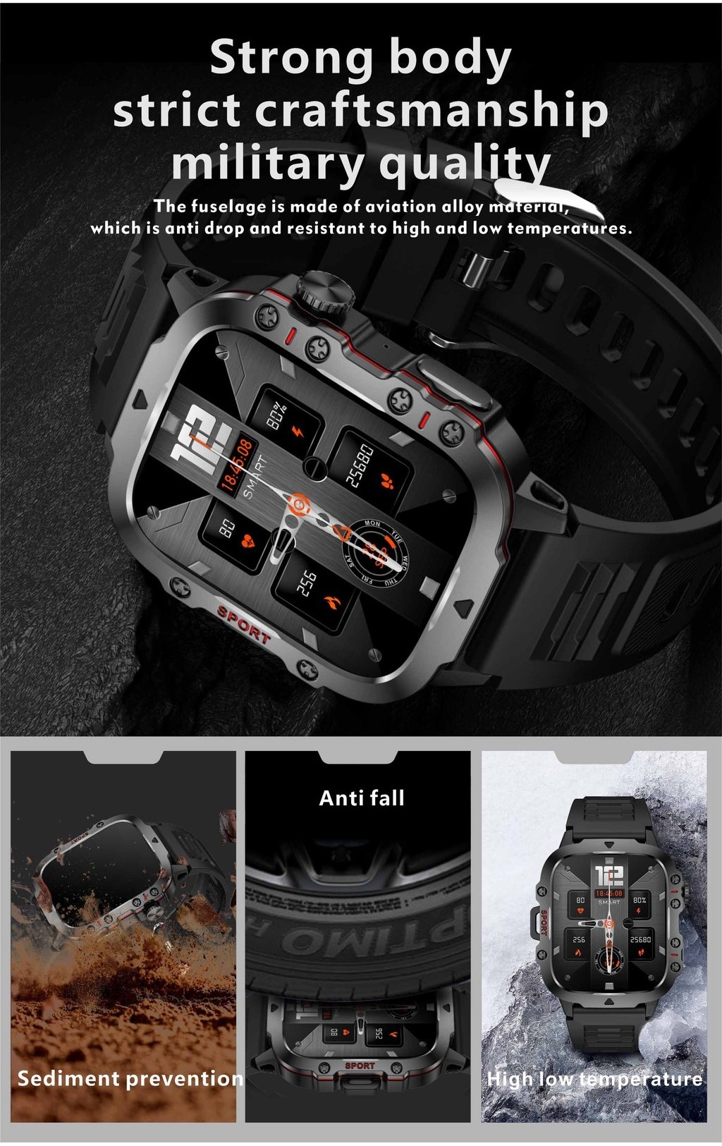 QX11 Rugged Smartwatch Bluetooth Call 3ATM Waterproof Heart Rate ...