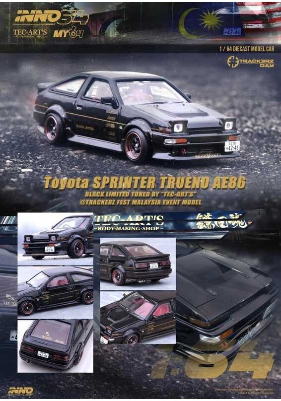 INNO 1:64 Toyota SPINTER AE86 Black Malaysia Exhibition Limited Edition ...
