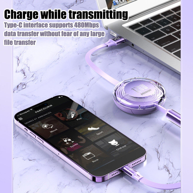 MINISO 3-in-1 Retractable Charging Cable 120W Fast Charging 3-in-1 ...