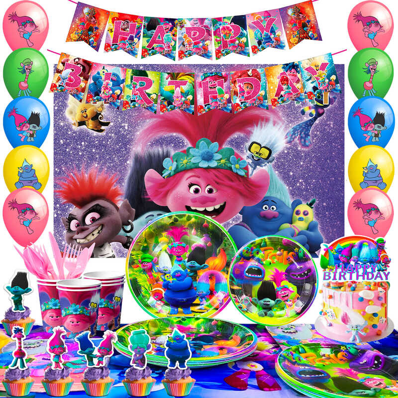 LY Trolls Birthday Party Decorations Plies,112Pcs Band Together Party ...