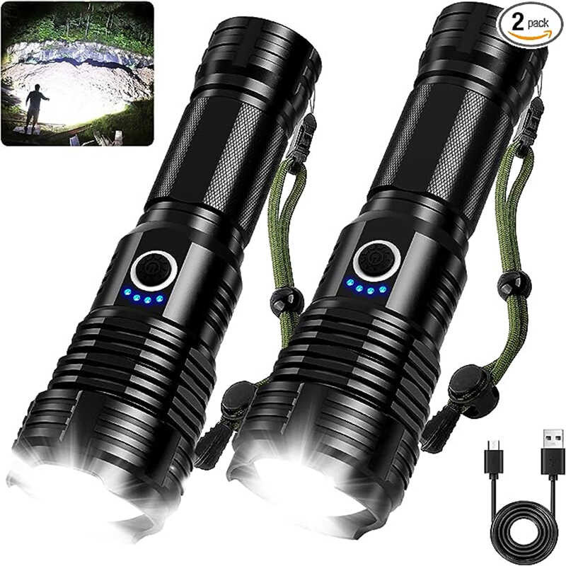 High Power Xhp100 Led Flashlight Rechargeable 4 Core Torch Zoom Usb ...