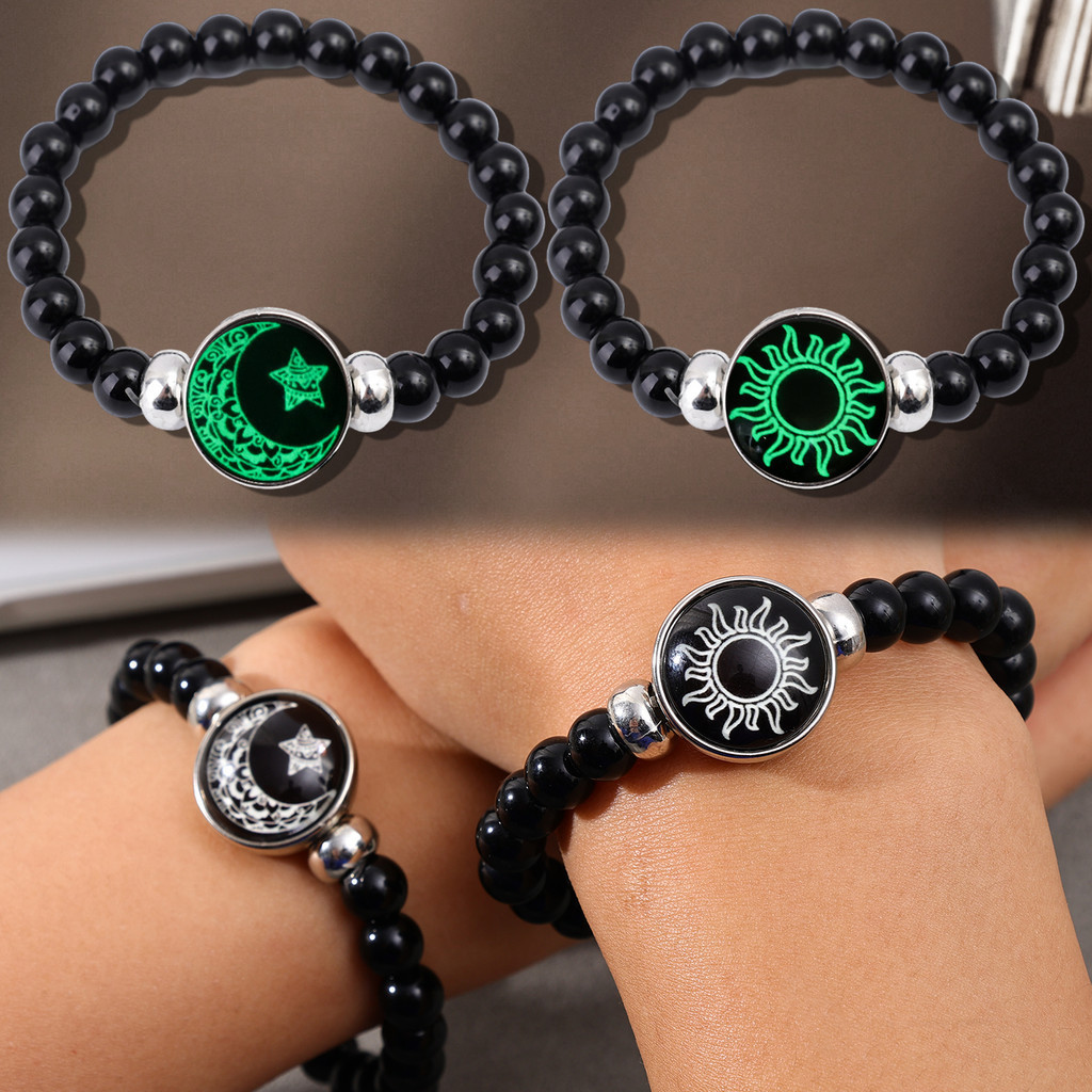 Romantic Luminous Sun Moon Couple Bracelets - Creative Black Braided ...