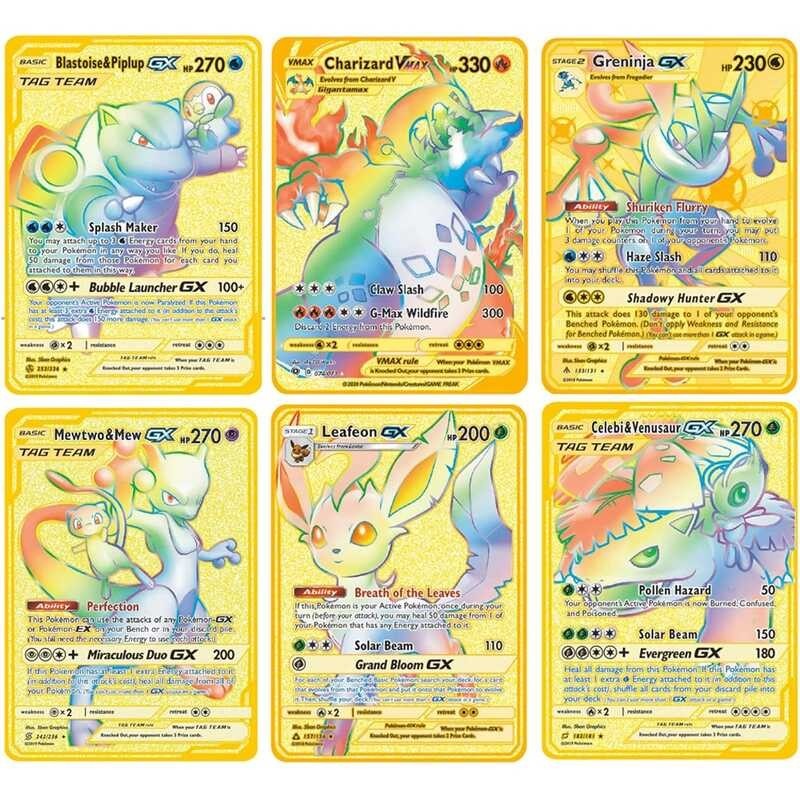 Gold Rainbow Metal Gilt Card V Vmax GX Blastoise Syeon Mewtwo Anime ...