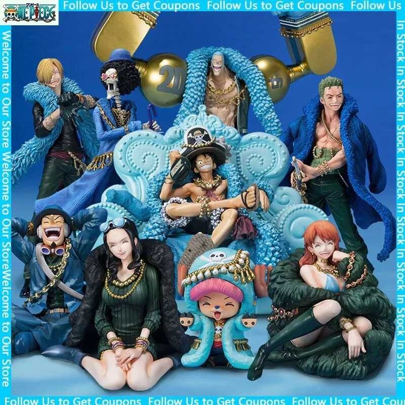 Anime One Piece 20Th Anniversary Blue Clothes Figures Luffy Zoro Sanji ...