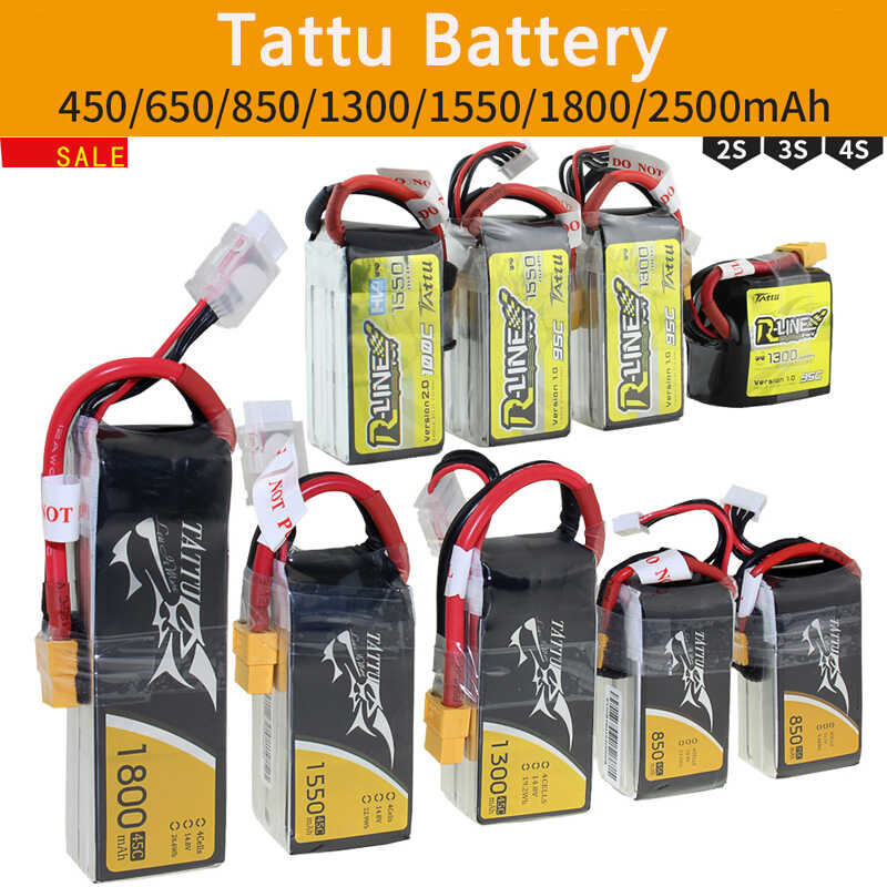 Tattu LiPo Battery Pack 1S 2S 3S 4S 220 450 650 850 1300 1550 1800 2500mAh 45C 75C 95C XT30 XT60 ...