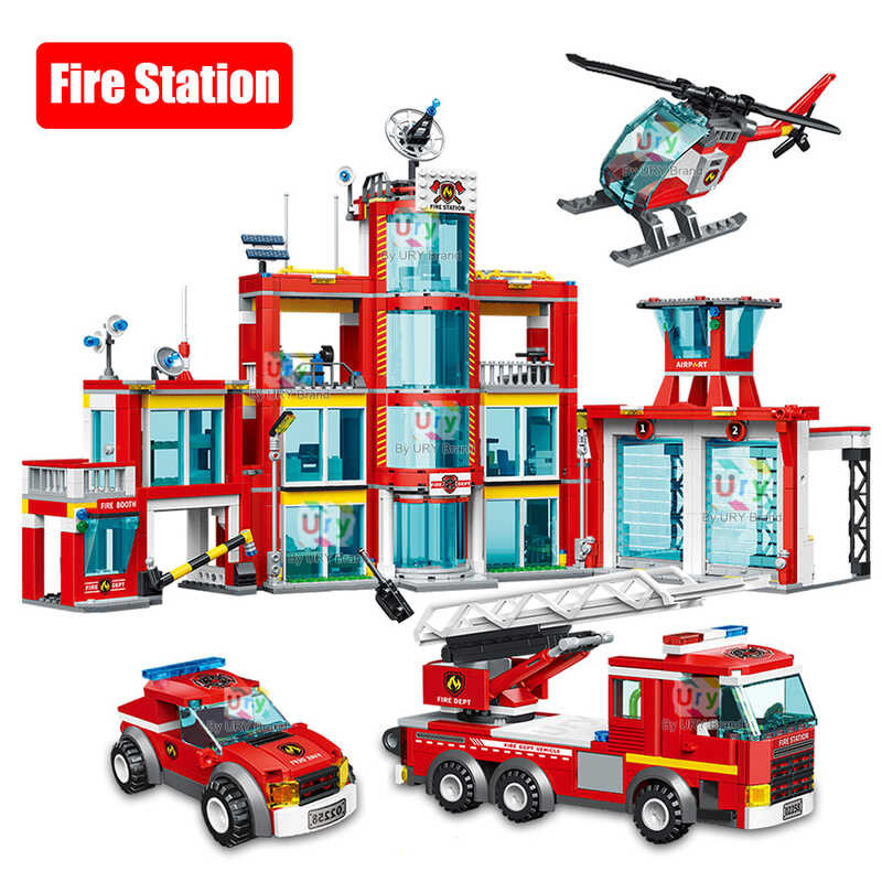 City Fire Station Ladder Truck Helicopter Car Rescue Boat Firefighter ...