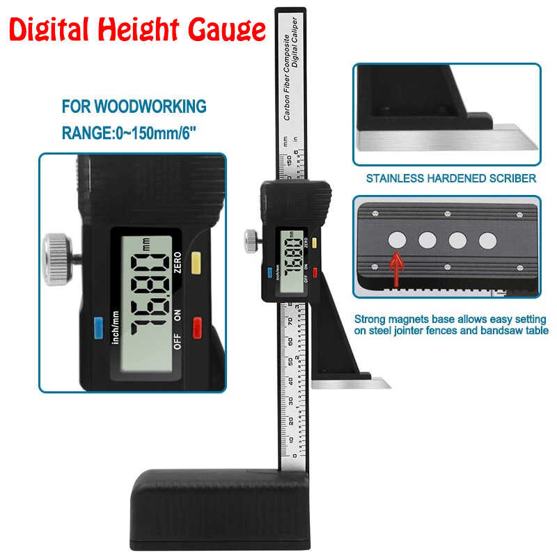 0-150mm/6" Digital Height Electronics Marking Gauge Plastic Vernier Caliper Instruments With 9 ...