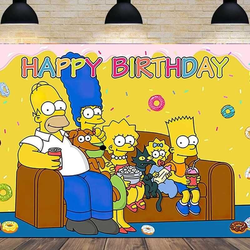 LY Cartoon Simpsons Birthday Background Party Decoration Items Shoot ...