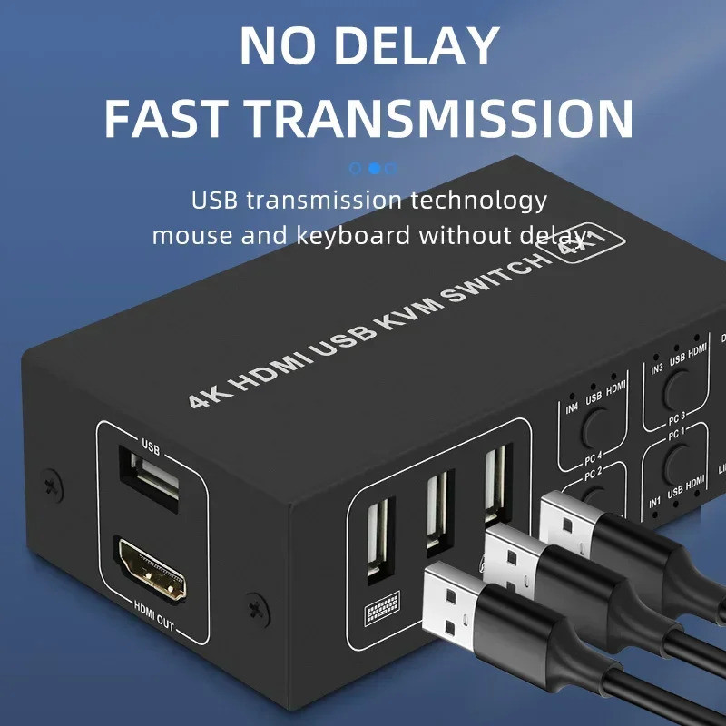 4 Port HDMI KVM Switch 4 in 1 Out 4K 60Hz HDMI USB Switch Selector with ...
