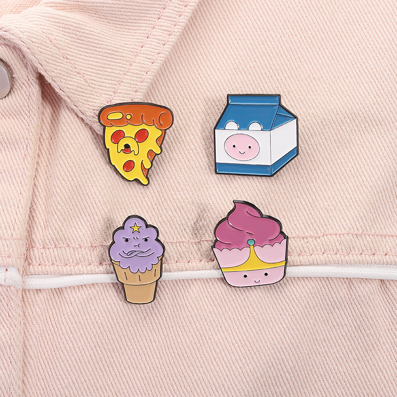 Funny Foods Milk Pizza Ice Cream Brooch Pins Cartoon Cute Food Pin ...