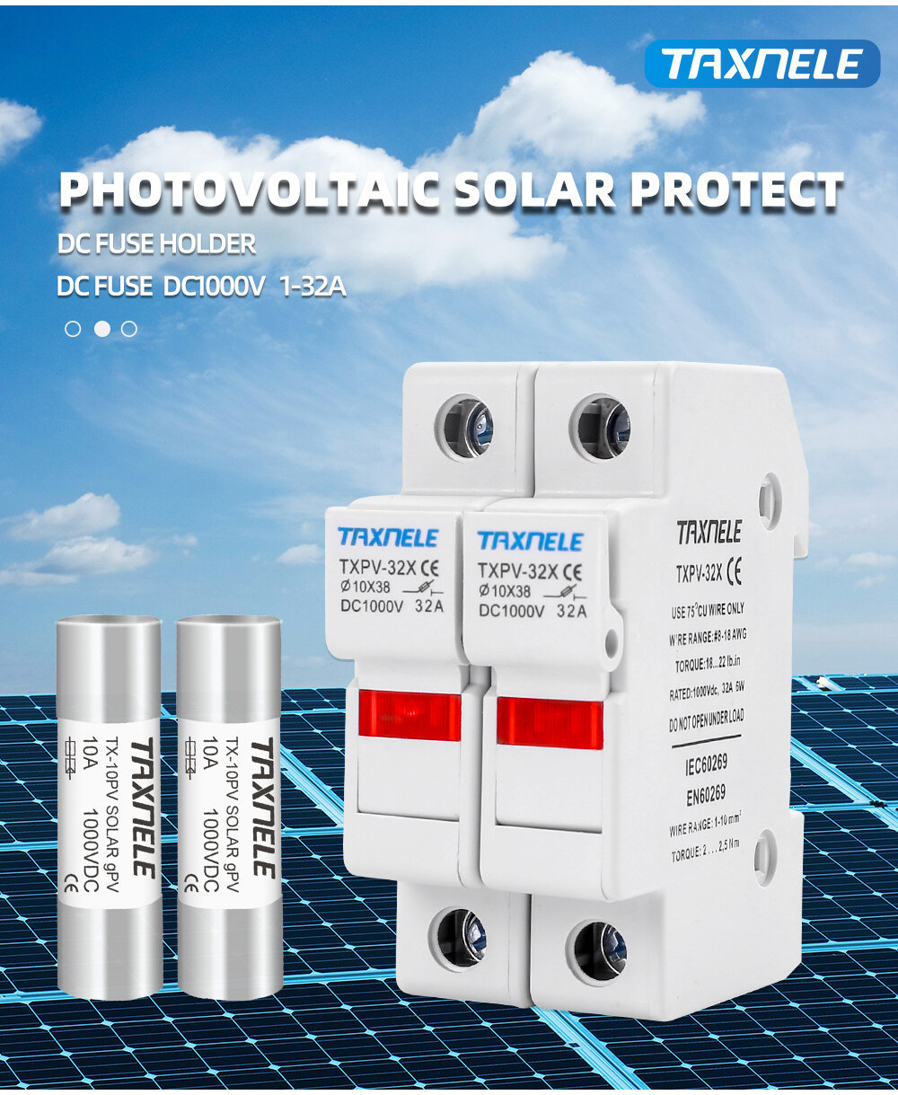 2P DC Fuse Holder Solar PV 1000V High Voltage Fuse with Base 6A 10A 15A ...